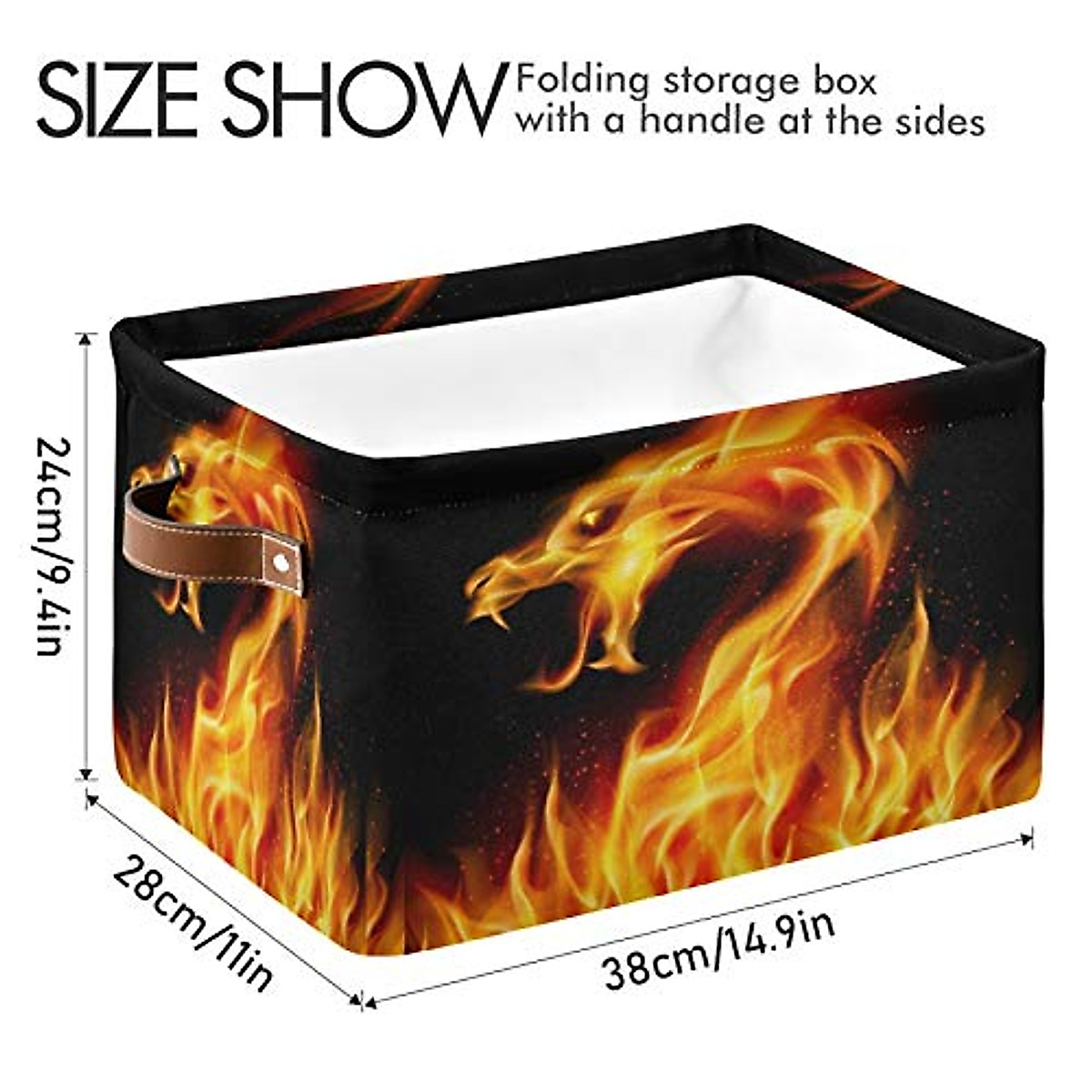 Storage Bins Abstract Fiery Dragon Storage Basket Collapsible Cube Rectangle with Handle Storage Box for Shelves Home Office Closet 1 Pack