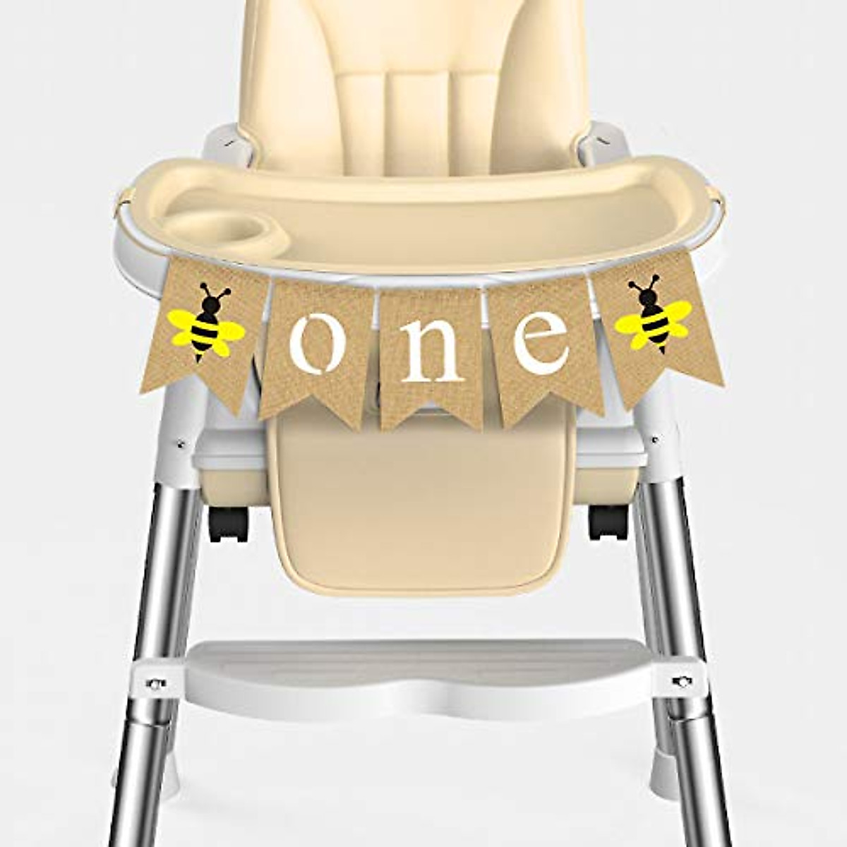 Rainlemon Jute Burlap Bumble Bee One High Chair Banner Baby Boy Girl 1st Birthday Party Highchair Decoration