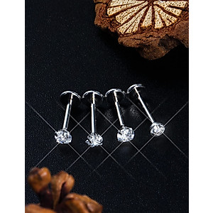 Prjndjw 18G 20G Push in Threadless Nose Rings Stud Earrings Hypoallergenic Flat Back Surgical Stainless Steel Cubic Zircon Helix/Cartilage/Tragus/Lobe Earrings Lip Labret Snake Bite Jewelry