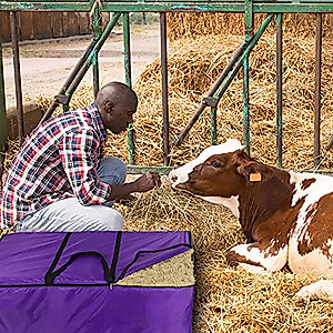 Hay Bag, Large Capacity Hay Bale Bag, Heavy Duty Hay Bale Carry Bag for Horses Cows Cattle Sheep Goats and Others Livestock, Dual Zippers and Carry Handles Design, 45'' x 23'' x14''