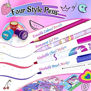 weirtoya Washable Fruit Scented Markers Set with Unicorn Pencil Case Stationery Set Valentine's Day Gifts Unicorn Toys Birthday Gifts for Girls 4-9 Years Valentine Craft Magical Unicorn