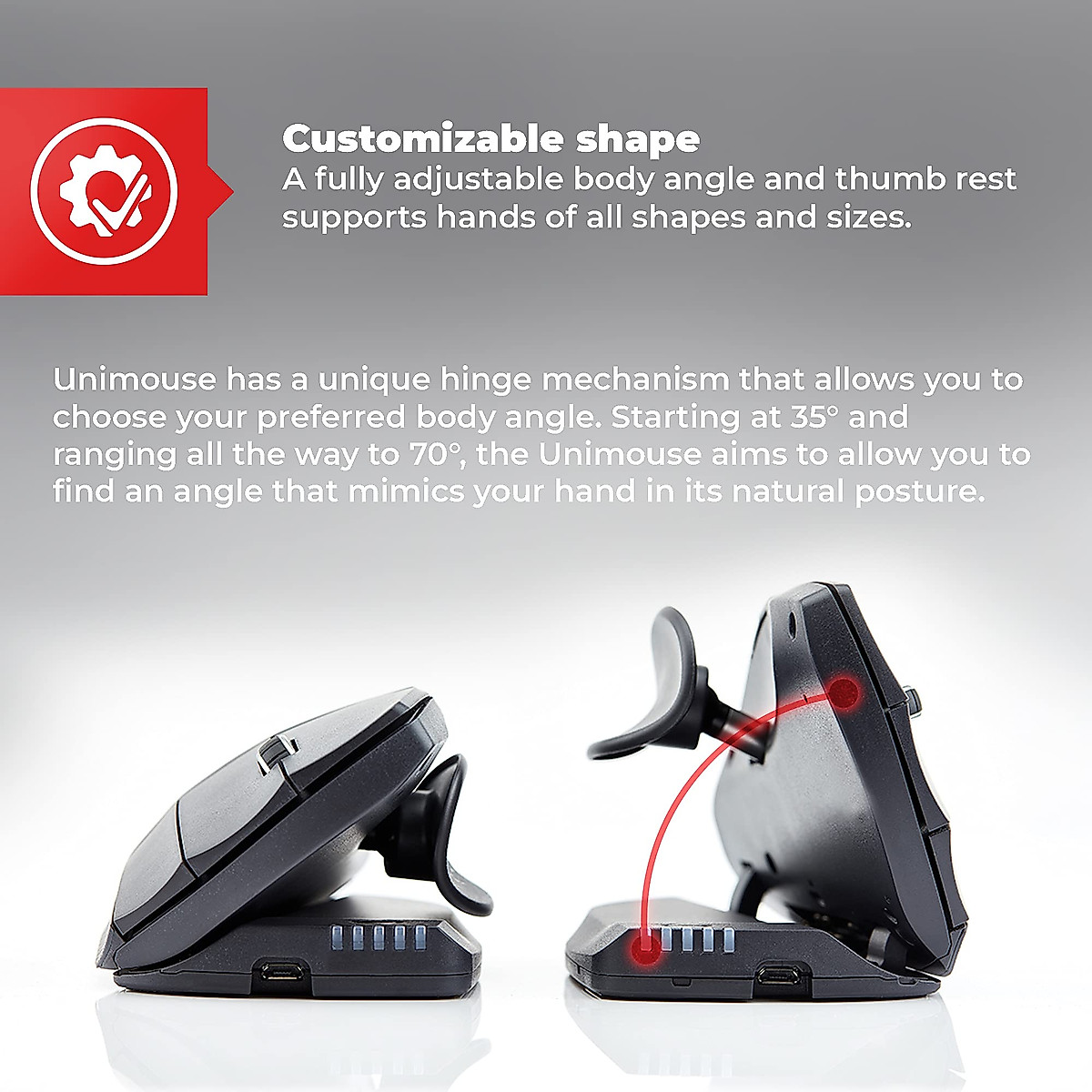 Contour Design Unimouse Right-Hand Mouse Wired - Wired Ergonomic Mouse for Laptop and Desktop Computer Use - Fully Adjustable Mouse - Mac & PC Compatible