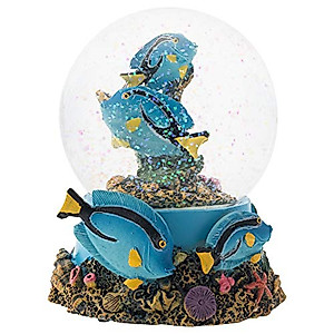 Elanze Designs Royal Blue Tang Fish 100MM Musical Snow Globe Plays Tune Wonderful World