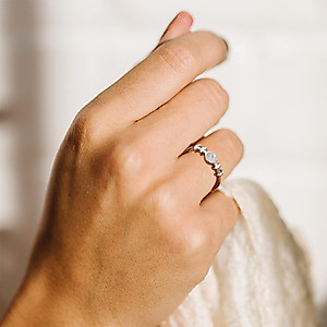 Angol Genuine Moonstone Ring Sterling Silver Moon Phase Ring Triple Goddess Moonstone Statement Band Finger Minimalist Ring for Women with Gift Box