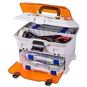 Flambeau Outdoors T4P Pro Multiloader Tackle Box - Portable Fishing Lure Organizer Station With Zerust Anti-RustTechnology, Includes 5 Removable Tuff Tainer Tackle Boxes, White/Orange