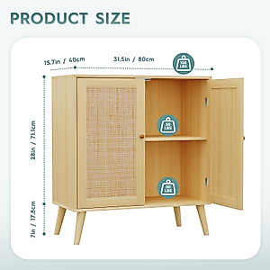 EOYUTLLY Sideboard Buffet Cabinet, Kitchen Buffet Storage Cabinet with Rattan Doors, Accent Cabinet with Adjustable Shelves for Hallway,Kitchen,Living Room, 31.5 x 15.7 x 35 Natural, Assemble Easily