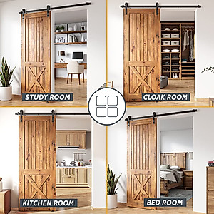 SKYSEN 6FT Sliding barn Door Hardware kit, Barn Door Track, 1/4” Thick Material- Combination Track- Smooth and Quiet- Easy to Install- Black (J Shape-5)