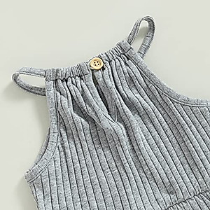 Mubineo Toddler Baby Girl Summer Basic Plain Sleeveless Halter Romper Jumpsuit Overalls Clothes (Grey, 3 Years)