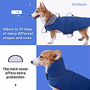 Dog Coat Winter Snow Jacket Cold Weather Warm Clothes Waterproof Windproof Vest for Medium Large Small Dogs Adjustable Blue S