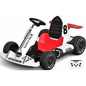 GLAF Electric Go Kart for Kids and Adult 3+ Years Old 12V Battery Power Wheels Pedal Electric Vehicle Ride on Car Toys for Boys Girls with Remote Control LED Lights USB and Bluetooth Audio (White)