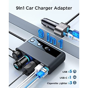 Car Charger Cigarette Lighter Splitter: Joyroom 154W 3 Socket Cigarette Lighter Adapter with PD/Dual QC 3.0 Ports, Separate Switch LED Voltage Display Car Charger Adapter for All Phones & Car Devices