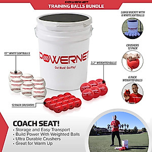 PowerNet Corbin Carroll Training Balls Bundle | 6 White 12" Softballs + 6 PK 3.2" Weighted Balls + 12 Crushers | Perfect for Batting Practice | Recreation Grade (Bucket & Balls)