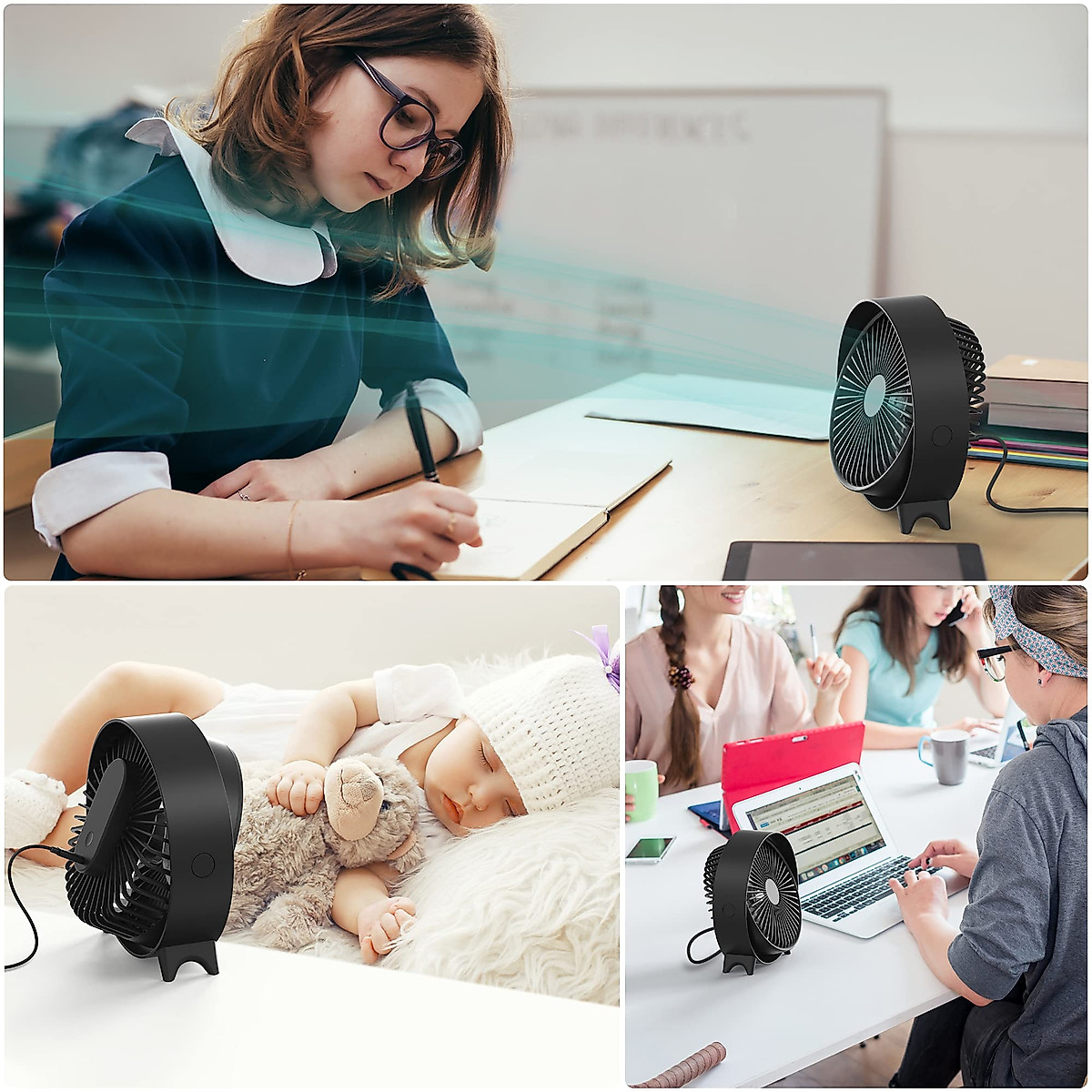 PFLANZENHAU 7.3 Inch USB Desk Fan, 360° Pivot, 3 Speeds, Quiet but Powerful, Portable Personal Table Fan for Better Cooling for Home Office Dorm Outdoor