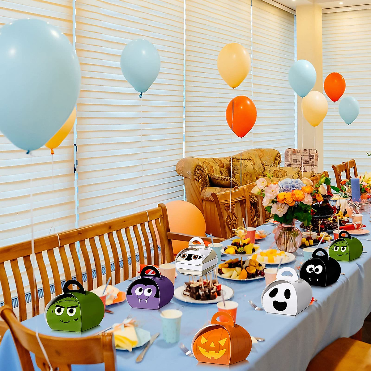 36 Pieces Halloween Trick or Treat Boxes Halloween Goodie Boxes Halloween Candy Boxes with Handle Candy Container Halloween Favor Boxes for Halloween Party Treat Favors Decoration, 6 Patterns