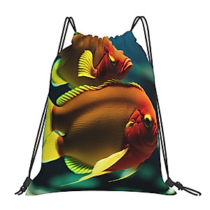 Fish In The Ocean Drawstring Backpack For Men And Women'S Sports And Fitness Bag, Large Size, Zippered Pocket, Lightweight, Foldable And Portable For Travel