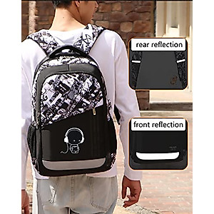 Lmeison Anime Cartoon Luminous Backpacks, Cool Bookbag for Boys Waterproof School Bag with USB Charging Port for Middle High School Unisex 15.6in Laptop Backpack for Student, Trend Graffiti Grey