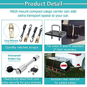 Folding Hitch Mount Cargo Carrier - Luggage Basket Rack Fits 2" Receiver - Rear Cargo Rack for SUV, Truck, Car(Includes Cargo Net, Ratchet Straps, Waterproof Cover) - 550LB Capacity