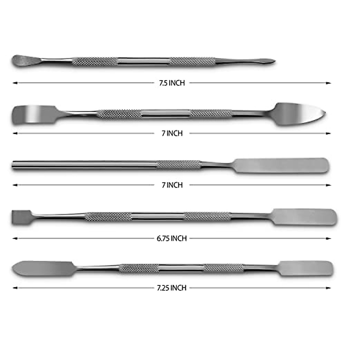 SURGICAL ONLINE Metal Spatula 5 pcs Set Kit Tools - Stainless Steel Double-Sided Tools, High Mirror Finish, Built-in Finger Grips.