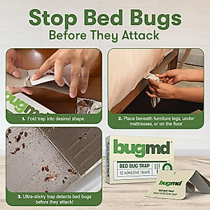 BugMD Bed Bug Trap (1 Pack, 12 Traps) - Interceptors, Bed Bug Prevention, Glue Traps, Insect Trap Indoor, Bed Bug Sticky Traps