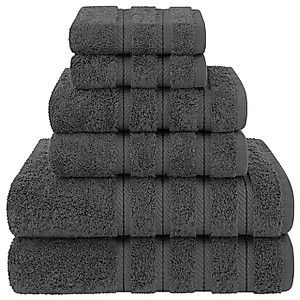 American Soft Linen Luxury 6 Piece Towel Set, 2 Bath Towels 2 Hand Towels 2 Washcloths, 100% Cotton Turkish Towels for Bathroom, Dark Gray Towel Sets