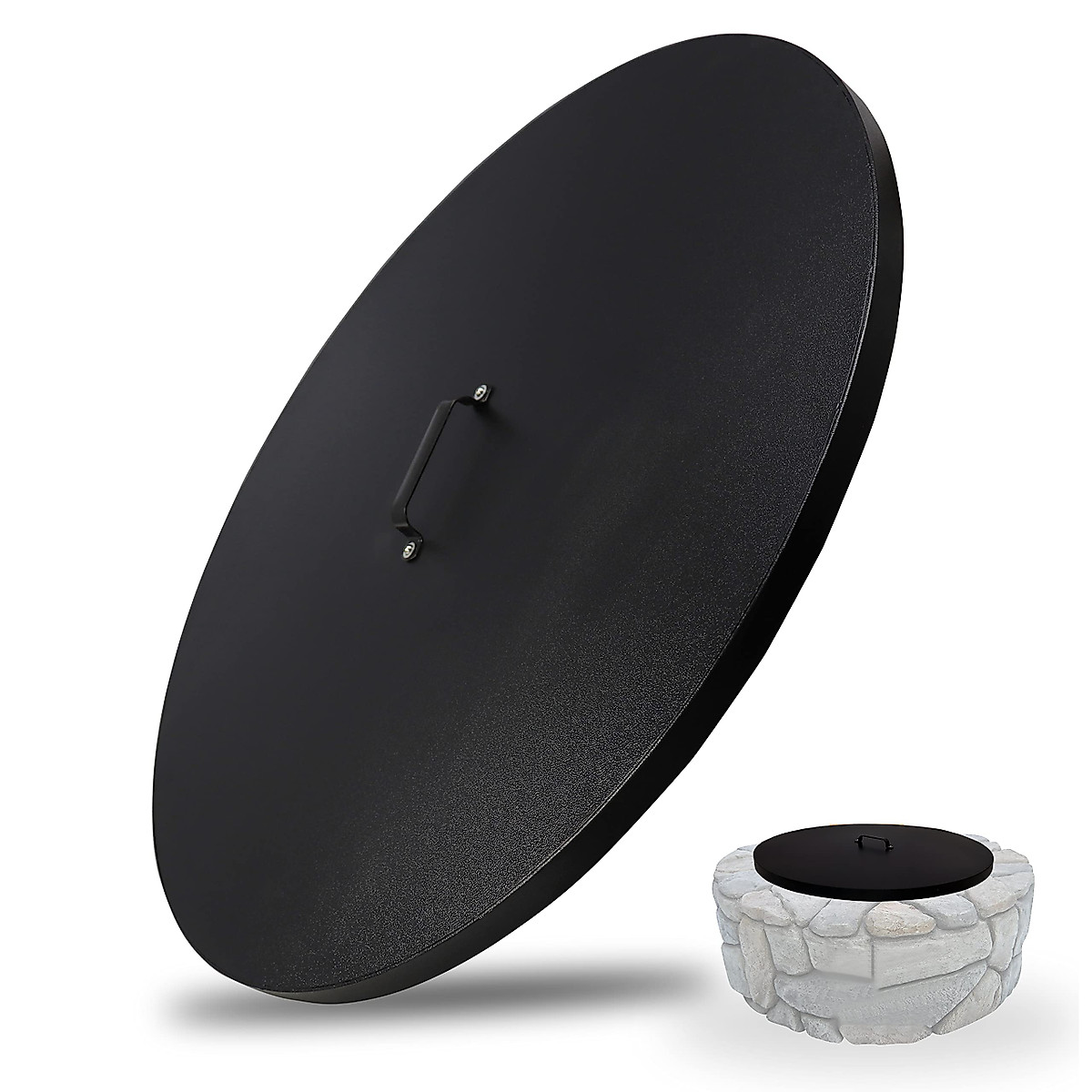 SIMOND STORE - Fire Pit Lid Round - Fire Pit Snuffer Lid 22 inch Diameter, Drop-in Burner Fire Pit Pan Lid- 1.5 mm Thickness- Grill Fire Ring Lid with Handle