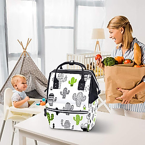Shiiny Cute Hand Drawn with Cactus Diaper Bag Backpack for Baby Care, Multi Function Waterproof and Cooler Tote Travel Backpack (Nappy Bag, Tissue Pocket)