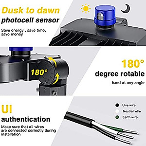 Juyace 300W LED Parking Lot Lights Outdoor Dusk to Dawn Photocell Daylight 5000K IP65 Waterproof Arm Mount Commercial Flood Lights/Yard/Area/Street/Arena/Security Lighting
