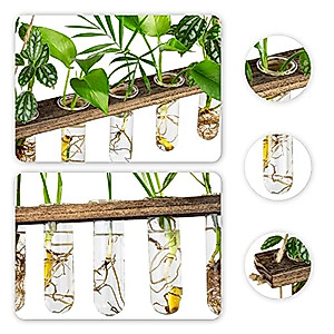 Monsiter QE 3 Tier Large Propagation Stations Wall Hanging Plant Terrarium with Wooden Stand, Retro Propagation Test Tube for Hydroponic Plants Cutting Flower, Propagator Home Office Patio Decor-Brown