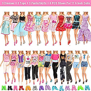 Miunana Lot 21 pcs Random Doll Clothes Shoes Set for 11.5 inch Doll, Includ 6 PCS Boy Clothes + 3 Girl Clothes + 3 Girl Fashion Skirts + 4 Pairs for Boy Shoes + 5 Pairs of Girl Doll Shoes