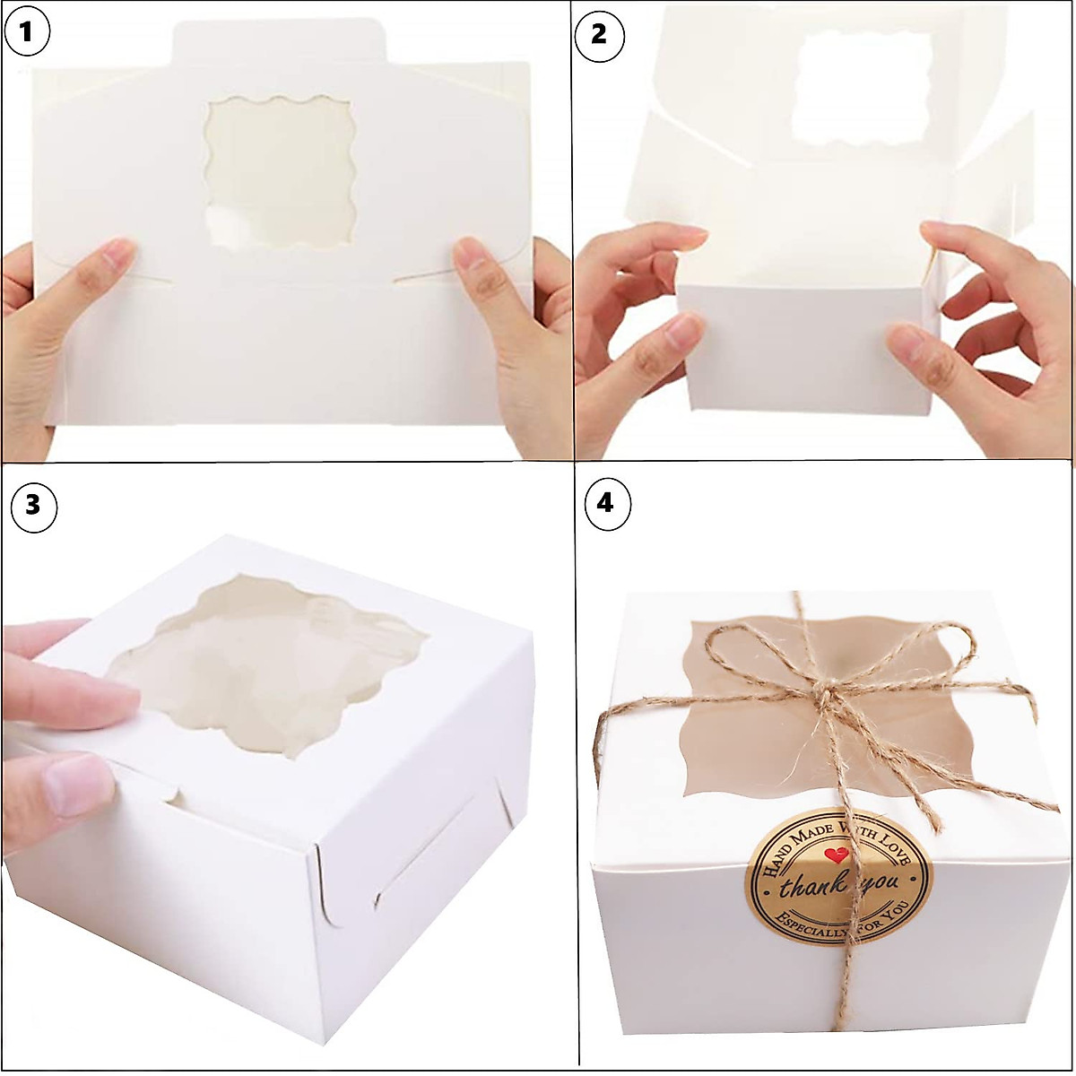 GUIFIER 50 Pack Small Bakery Boxes 4x4x2.5 Inches, Mini Cake Boxes Paper Cookie Boxes, 4 inch Desserts Boxes, Party Favor Boxes for Pastries, Cupcakes, Donuts, Chocolate, Strawberries, Candy (Pink)