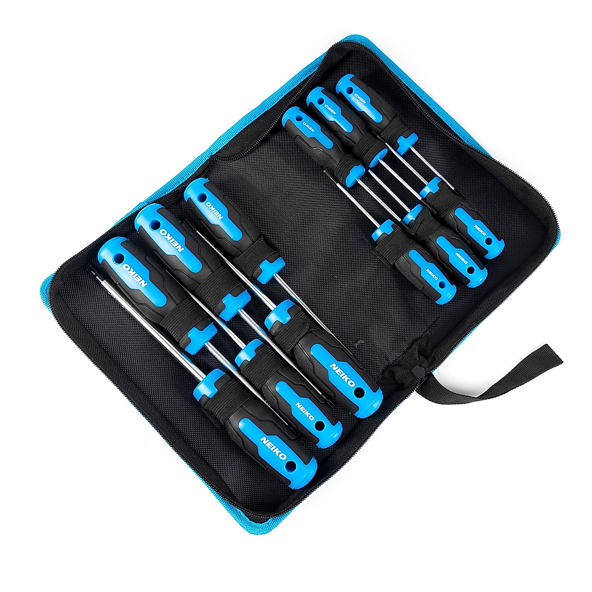 NEIKO 01377A Magnetic Torx Screwdriver Set | 12 Piece | T5 – T40 | 6 Point Star Head Driver | Heat Treated Chrome Vanadium Steel | Non Slip Cushioned Handle Grip | Magnet Bit Tip | Carrying Pouch