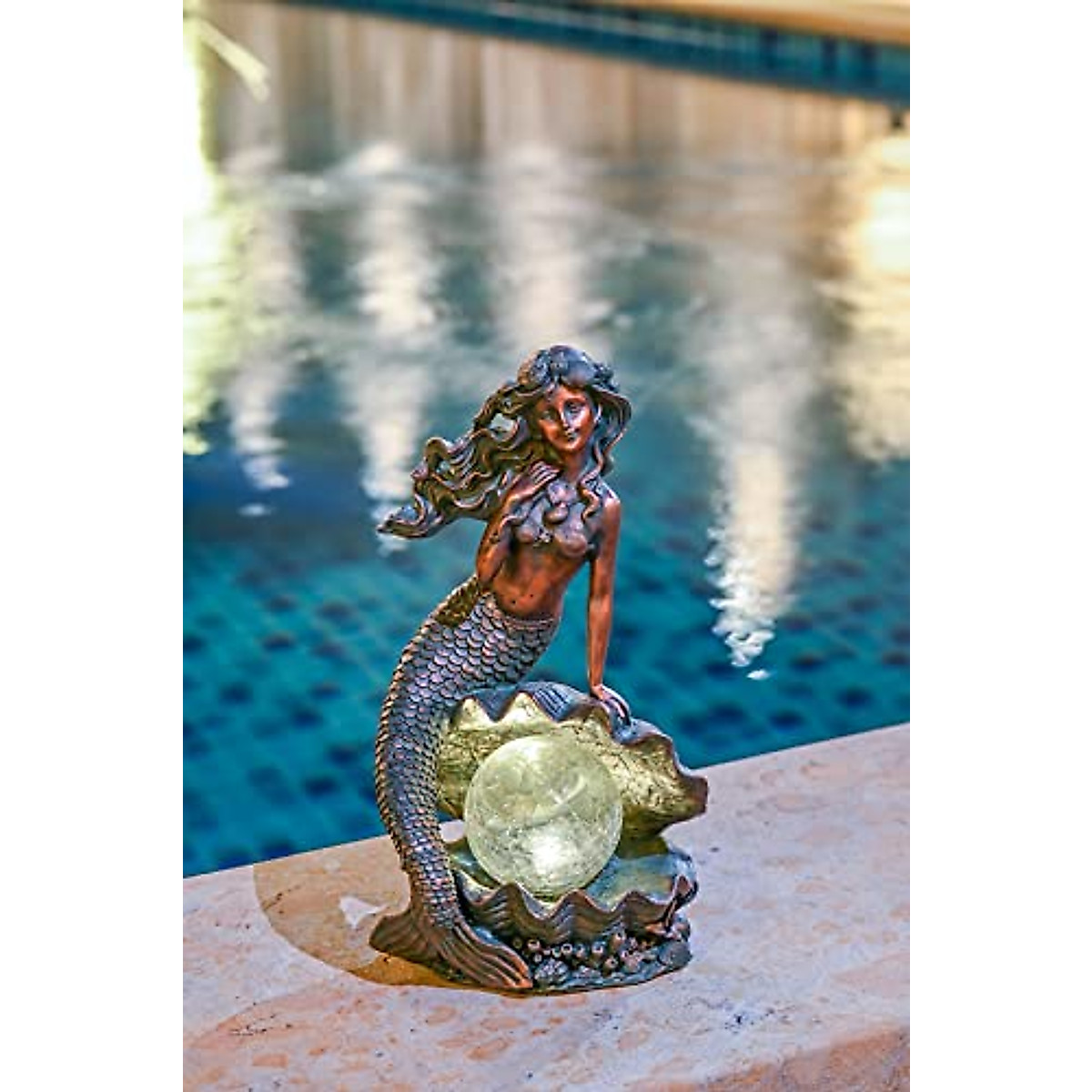 TERESA'S COLLECTIONS Mermaid Garden Sculptures & Statues, Outdoor Fairy Statue, Solar Garden Fairy Decor, Garden Figurines Lawn Ornaments for Patio Yard Decorations (Bronze)