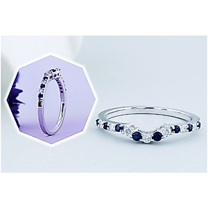 Dazzlingrock Collection Alternating Round Blue Sapphire & White Diamond Contour Wedding Stackable Ring for Her in 14K White Gold Size 5.5