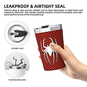PAYOHTO Red Spider Skin Pattern Superhero Insulated Stainless Steel Tumbler 12 oz Thermos Come with Straw Kids Leak-Proof Travel Mug Cup