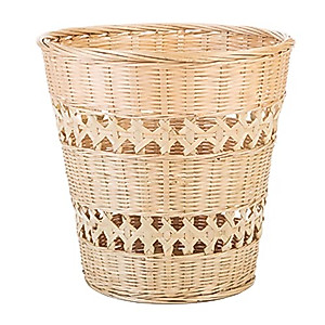 Yardwe Bamboo Woven Wastebasket Round Trash Can Wicker Waste Basket Garbage Container Bin for Bathrooms Kitchens Home Offices (Wood Color)