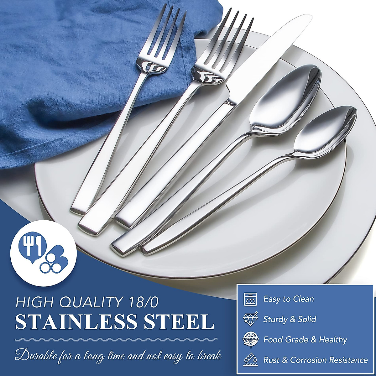 40 Piece Silverware Set Service for 8, EIUBUIE Premium Stainless Steel Cutlery Set, Mirror Polished Flatware Sets Heavy Duty and Solid, Modern Kitchen Eating Utensils Set Include Spoons Forks Knives