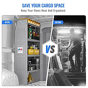 AA Products SH-6003 Steel Mid/High Roof Van Shelving Storage System Fits Transit, NV, Promaster and Sprinter, Van Shelving Units, 32''W x 60''H x 13''D