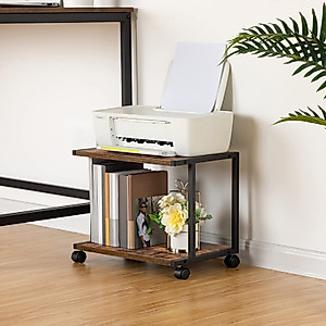 HOOBRO Industrial Printer Stand, 2-Tier Printer Cart with Storage, Printer Table With Adjustable Anti-Skid Feet, Under Desk Storage Cart on Wheels, for Home and Office, Rustic Brown and Black BF42PS01