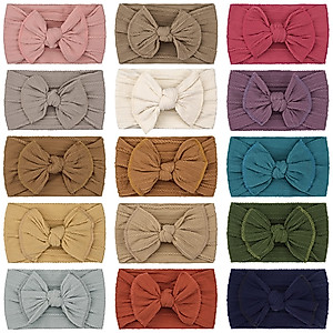 Ayesha Baby Girl Headbands with Bows - 15pcs Soft Nylon Elastics and Hair Accessories for Newborns, Toddlers, and Infants