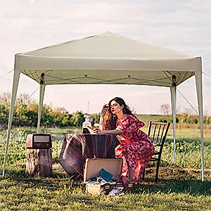 10x10 Pop Up Tent with Two Doors & Two Windows Practical Waterproof Right-Angle Folding Tent with Carry Bag Khaki