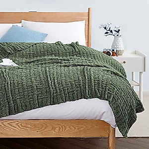Milvowoc Fluffy Chenille Knitted Throw Blanket 60 x 80 Inch Impressive Texture Sage Green Chenille Knit Blanket for Bed Sofa Couch Chair and Living Room