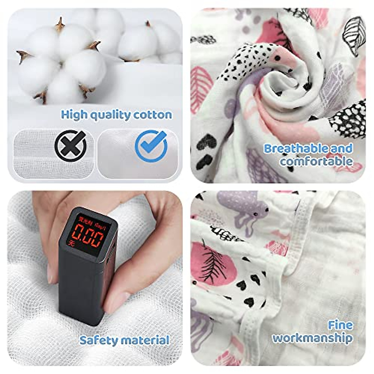 Miracle Baby Muslin Swaddle Blankets Large Cotton Receiving Blanket Nursing Cover 55''x 39''(2 Layers,Rabbit)