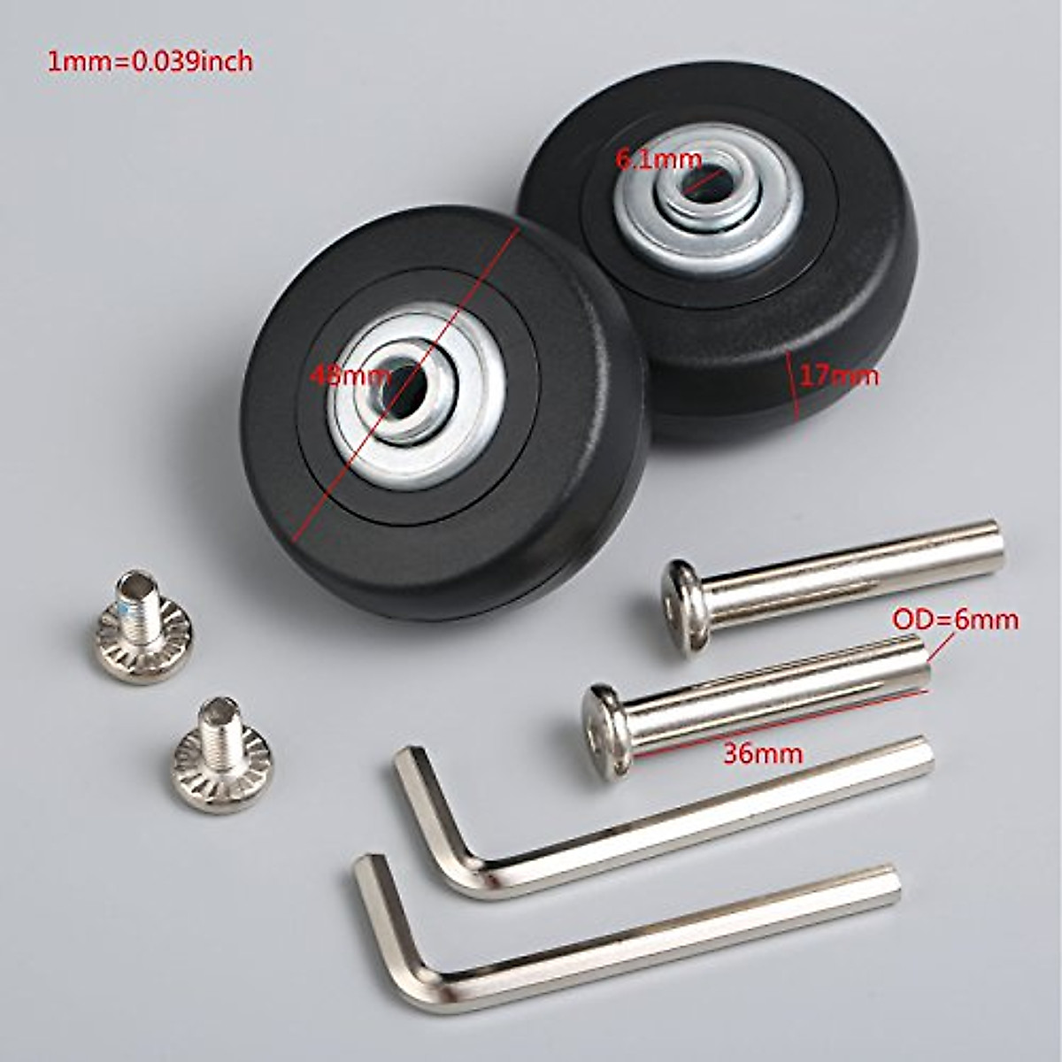 Mtsooning 2Set Suitcase Luggage Replacement Wheels, 50x18mm Wear-Resistant Mute Inline Skate Wheel, Rubber Swivel Caster Wheel Bearing Repair Kit