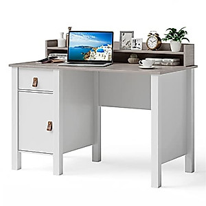 MJWDP Computer Desk Home Office Writing Workstation with Drawers and Kitchen Cabinets White