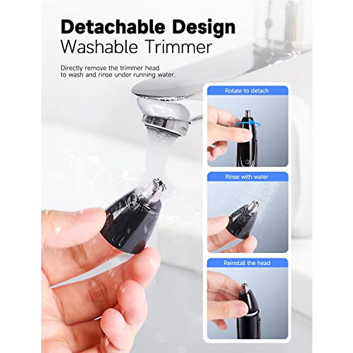 ZORAMI Rechargeable Ear and Nose Hair Trimmer - 2022 Professional Painless Eyebrow & Facial Hair Trimmer for Men Women, Powerful Motor and Dual-Edge Blades for Smoother Cutting Black