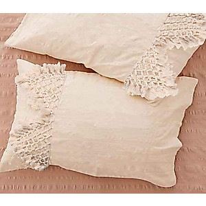 Flber Ivory Duvet Cover Set Queen Boho Bedding Set Cotton Comforer Cover Set.