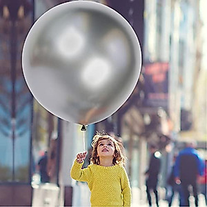 5 pcs Silver Chrome Balloons 36 inch Thick Latex Metallic Balloon for Birthday Party Decorations Bridal Shower Engagement Wedding Anniversary Christmas Party (Silver)