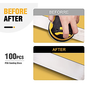 LuckyGuard 100 PCS 6 Inch Gold PSA Sanding Discs 80 Grit Self Adhesive Sticky-Back Sandpaper for DA Sander Finishing Various Materials-Wood Metal Plastics Woodworking Sanding Disc Roll