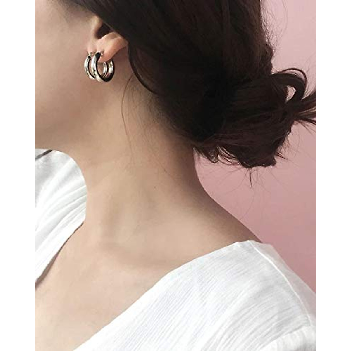 Silver Hoop Earrings- Cartilage Earring Small Hoop Earrings Set/3 Pairs of Hypoallergenic Sterling Silver hoop earrings/Cubic Zirconia Cuff Earrings for Women Men (2 pairs 10mm+1 pair 12mm)