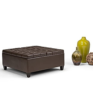 SIMPLIHOME Harrison 36 inch Wide Square Coffee Table Lift Top Storage Ottoman, Cocktail Footrest Stool in Upholstered Chocolate Brown Tufted Faux Leather for the Living Room,